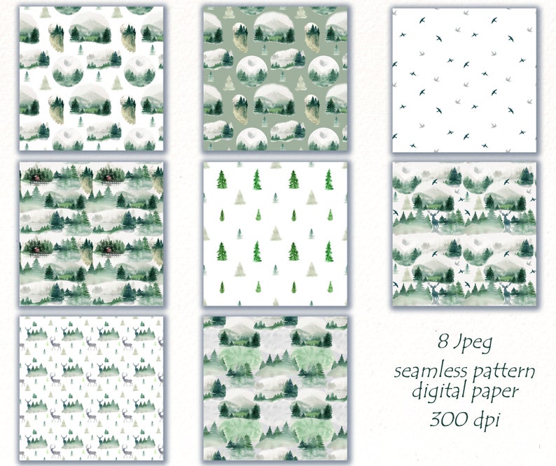 Forest Digital Paper Pack, Watercolor Landscape Digital Papers ...