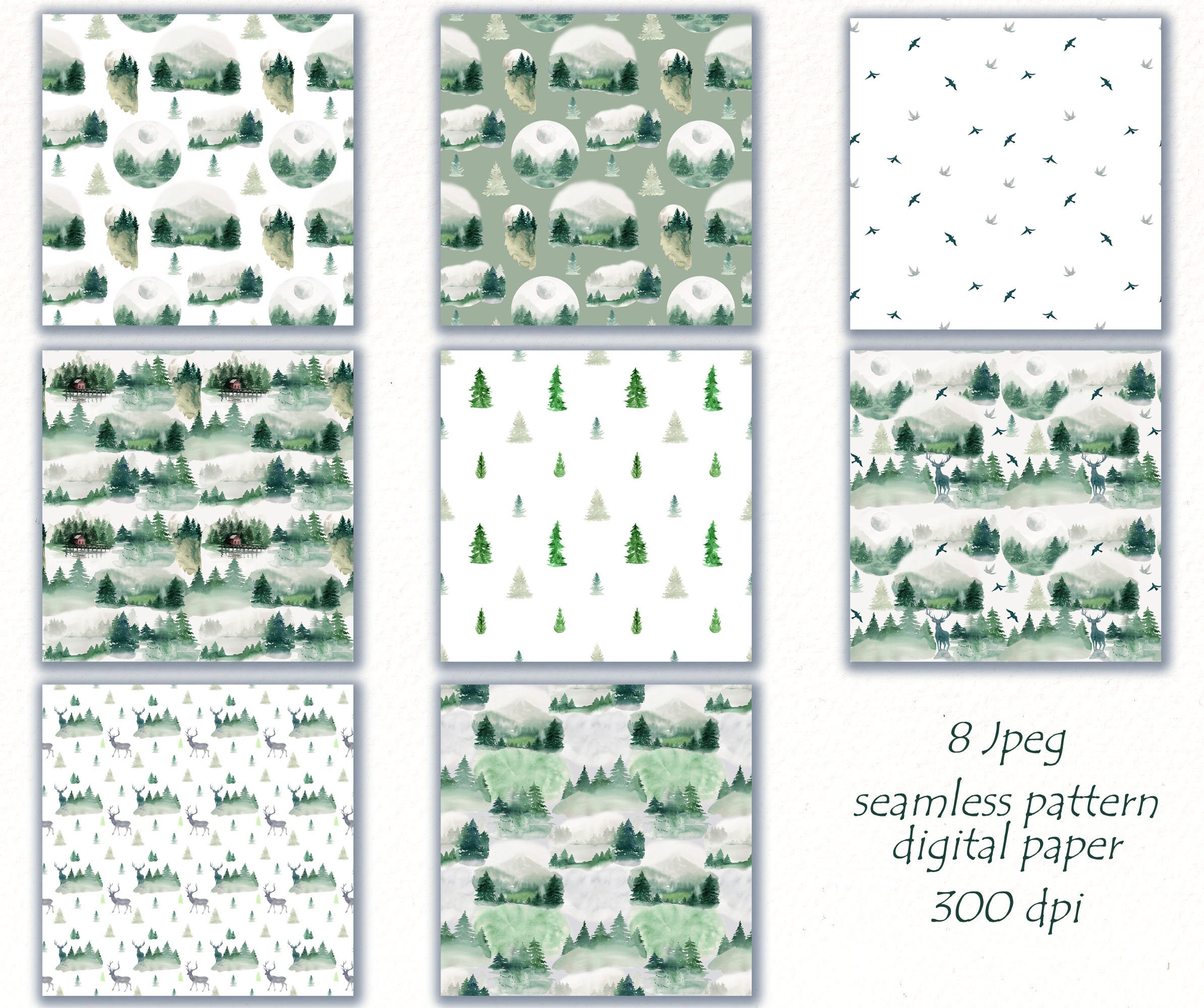 Forest Digital Paper Pack, Watercolor Landscape Digital Papers ...