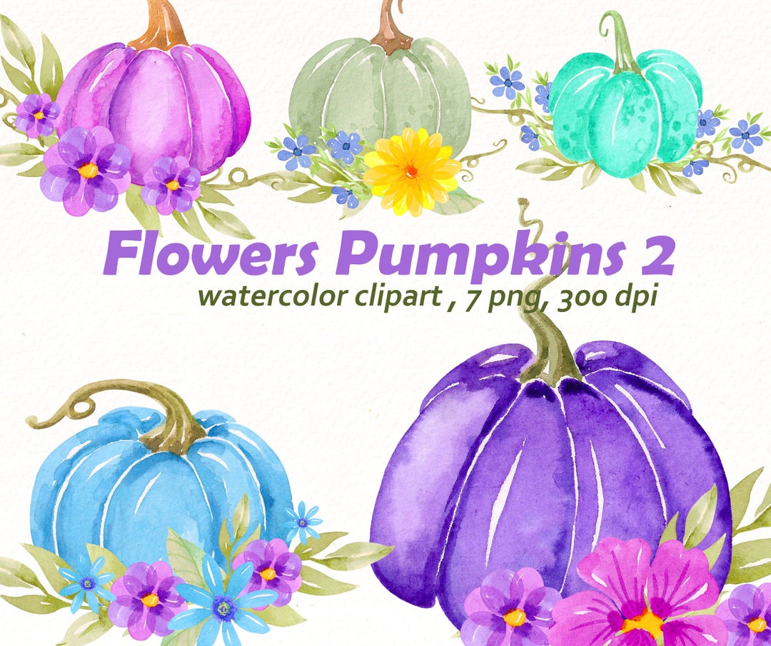 Pumpkin Watercolor Clipart, Fall Clipart, Autumn Flowers Pumpkin Clip ...