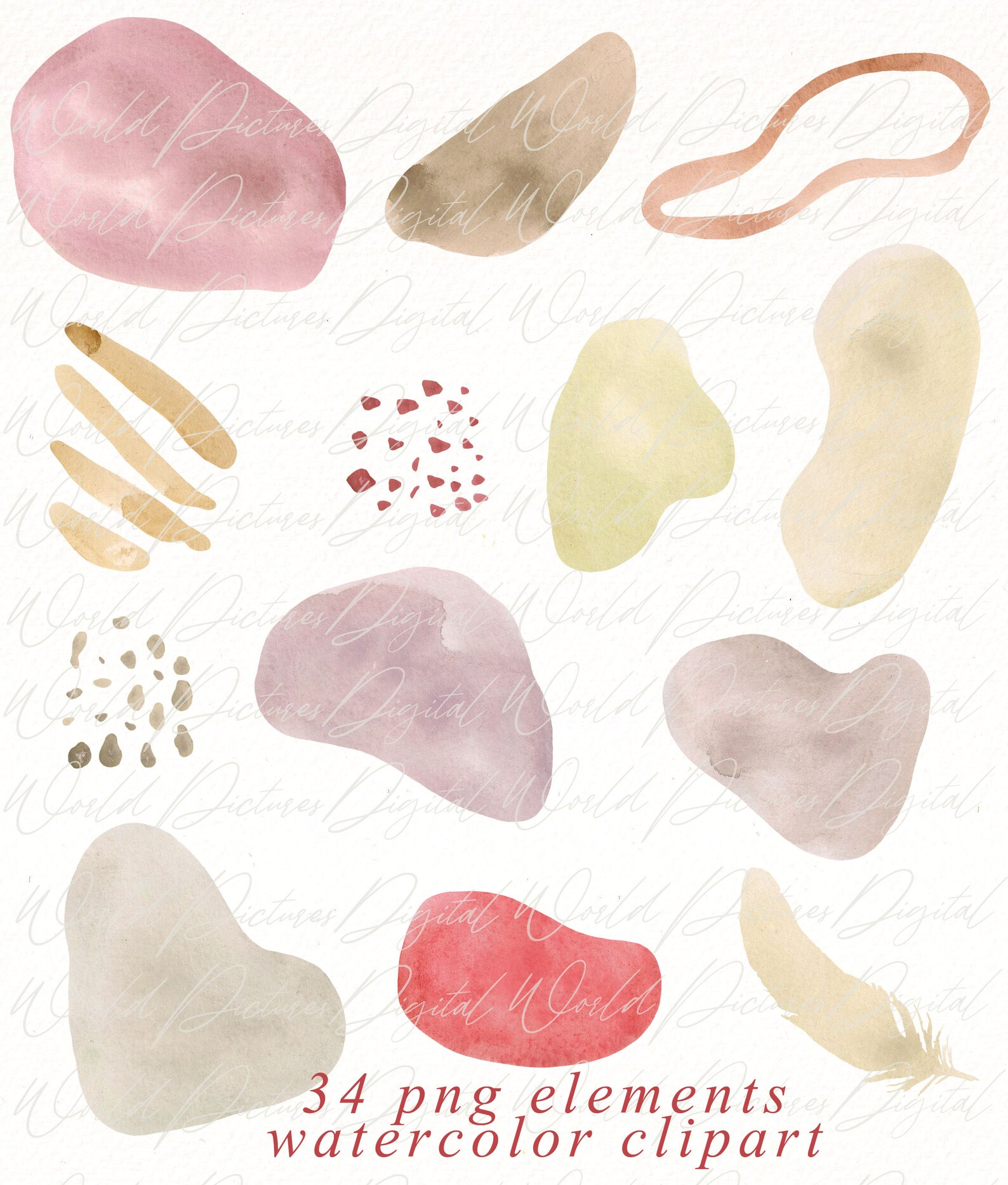 Watercolor Modern Clipart , Boho Geometric Abstract Hand Drawn Clipart ...