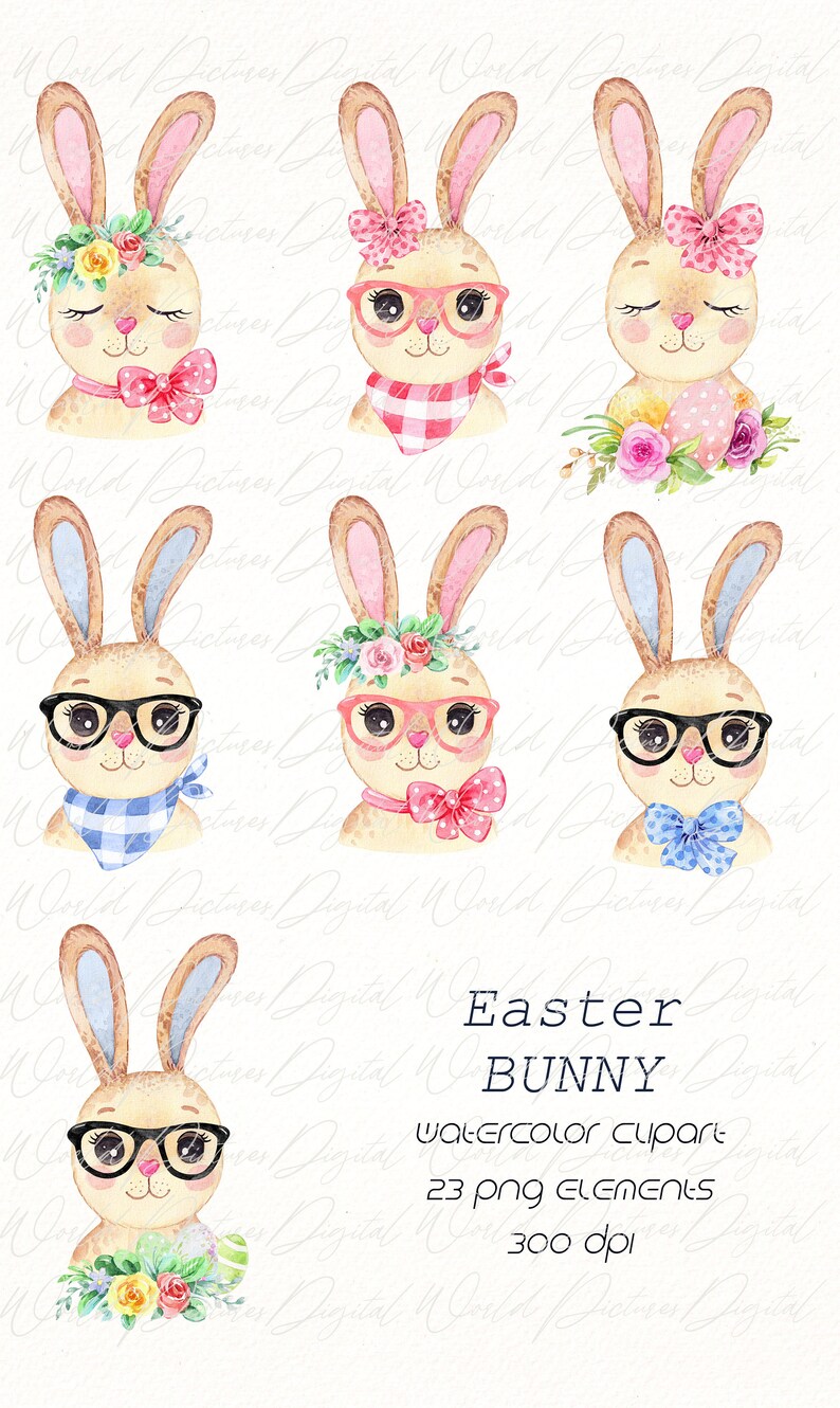 Bunny Easter Clipart, Watercolor Cute Rabbit PNG, Hand Painted Animal ...