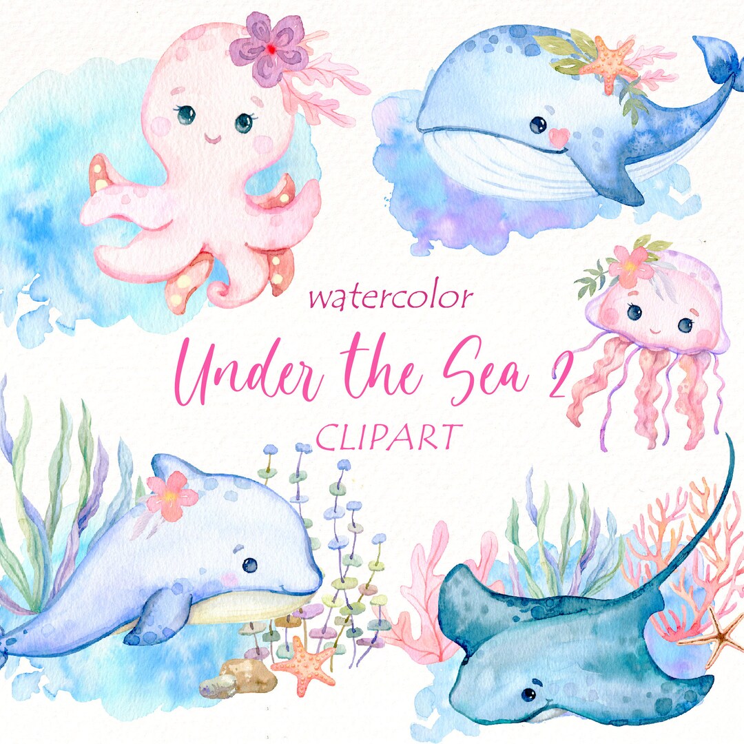 Watercolor Under the Sea Clipart: Nautical Animals (digital Download ...