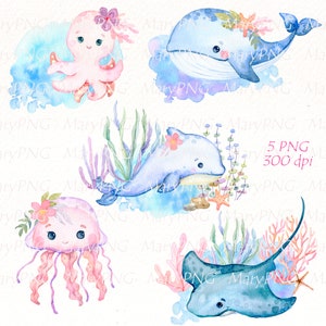Watercolor Under the Sea Clipart: Nautical Animals (digital Download ...