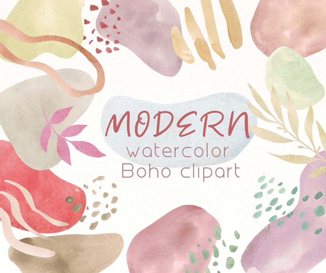 Watercolor Modern Clipart , Boho Geometric Abstract Hand Drawn Clipart ...