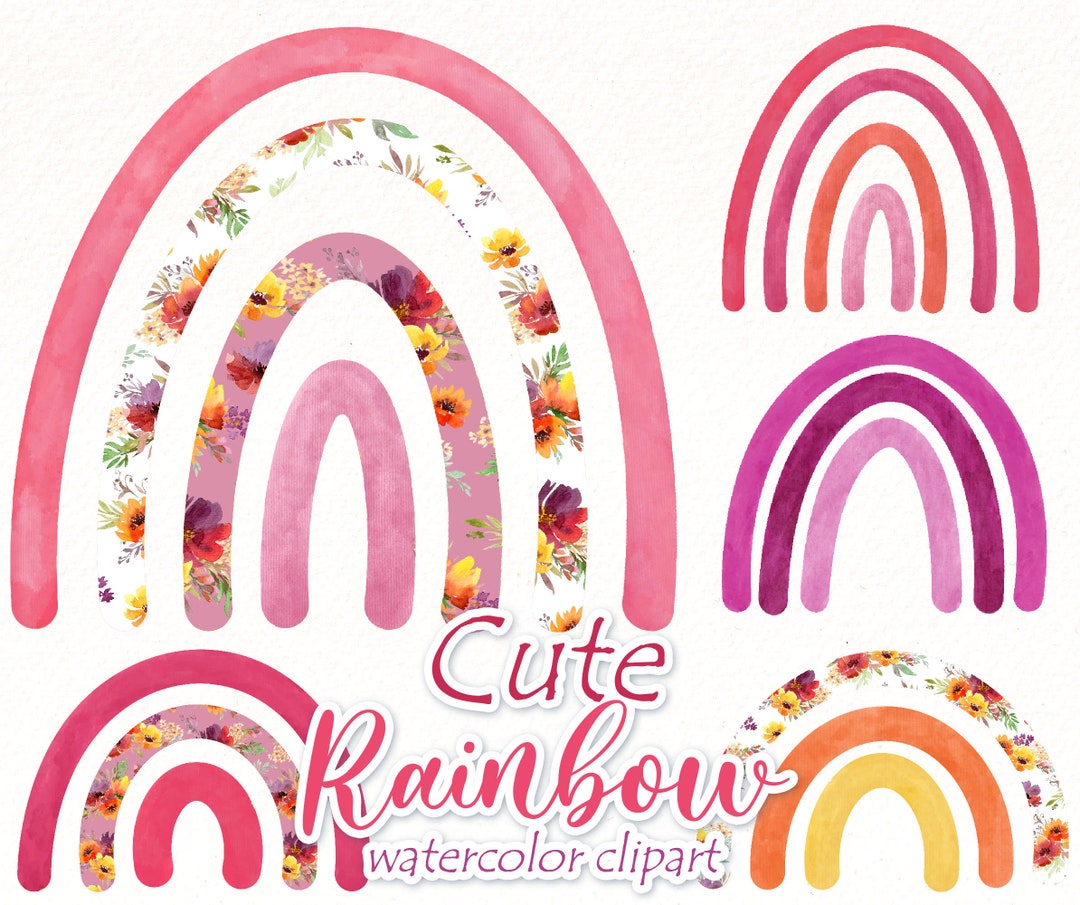 Watercolor Rainbow Clipart: Boho Floral PNG (digital Download) - Etsy