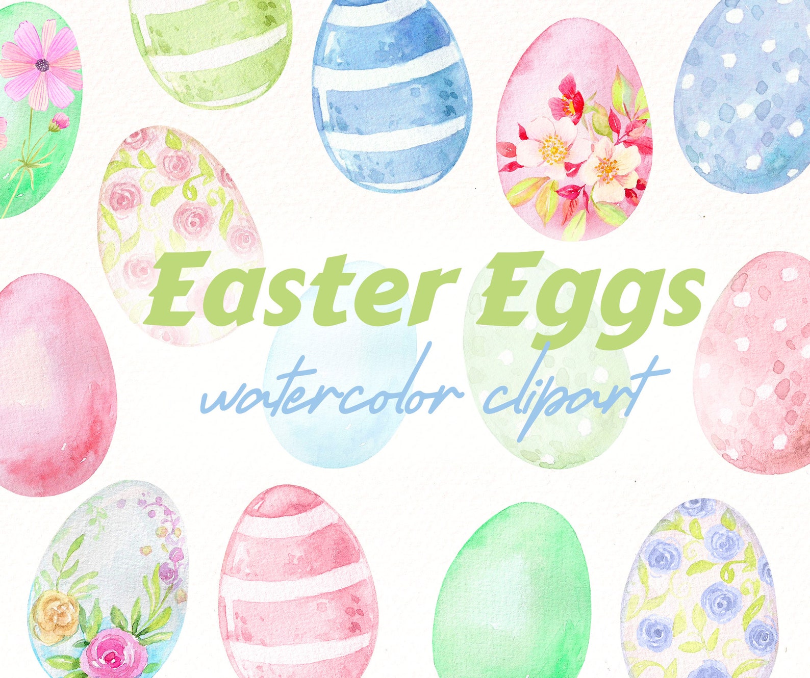 Watercolor Easter Eggs Clipart, Hand Painted Decoration Elements ...