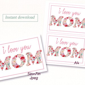 Floral Mother's Day Card: Printable I Love You Mom (5x7 In, JPEG) - Etsy