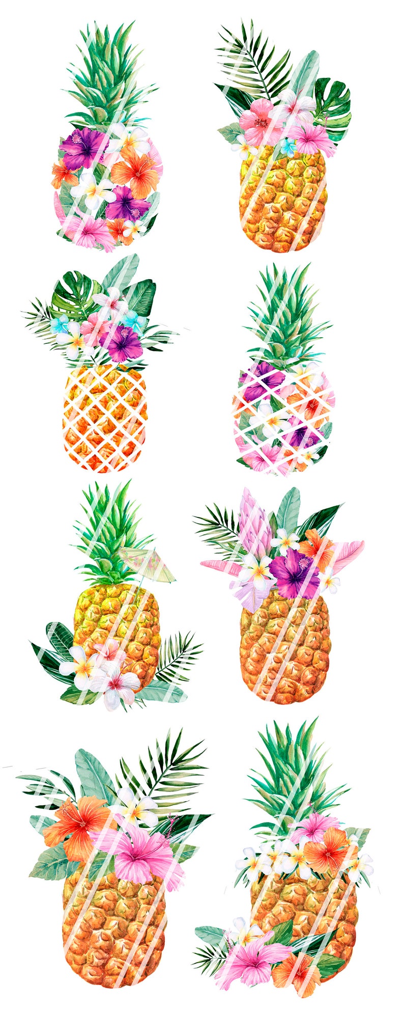 Pineapple Watercolor Clipart, Tropical Floral Png Elements, Summer ...
