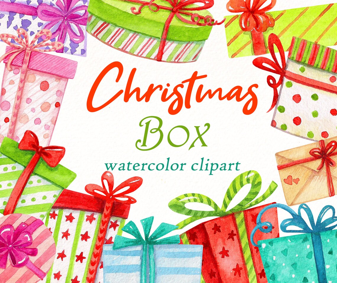 Christmas Gift Boxes Watercolor Clipart, Holiday Stickers (PNG Digital ...