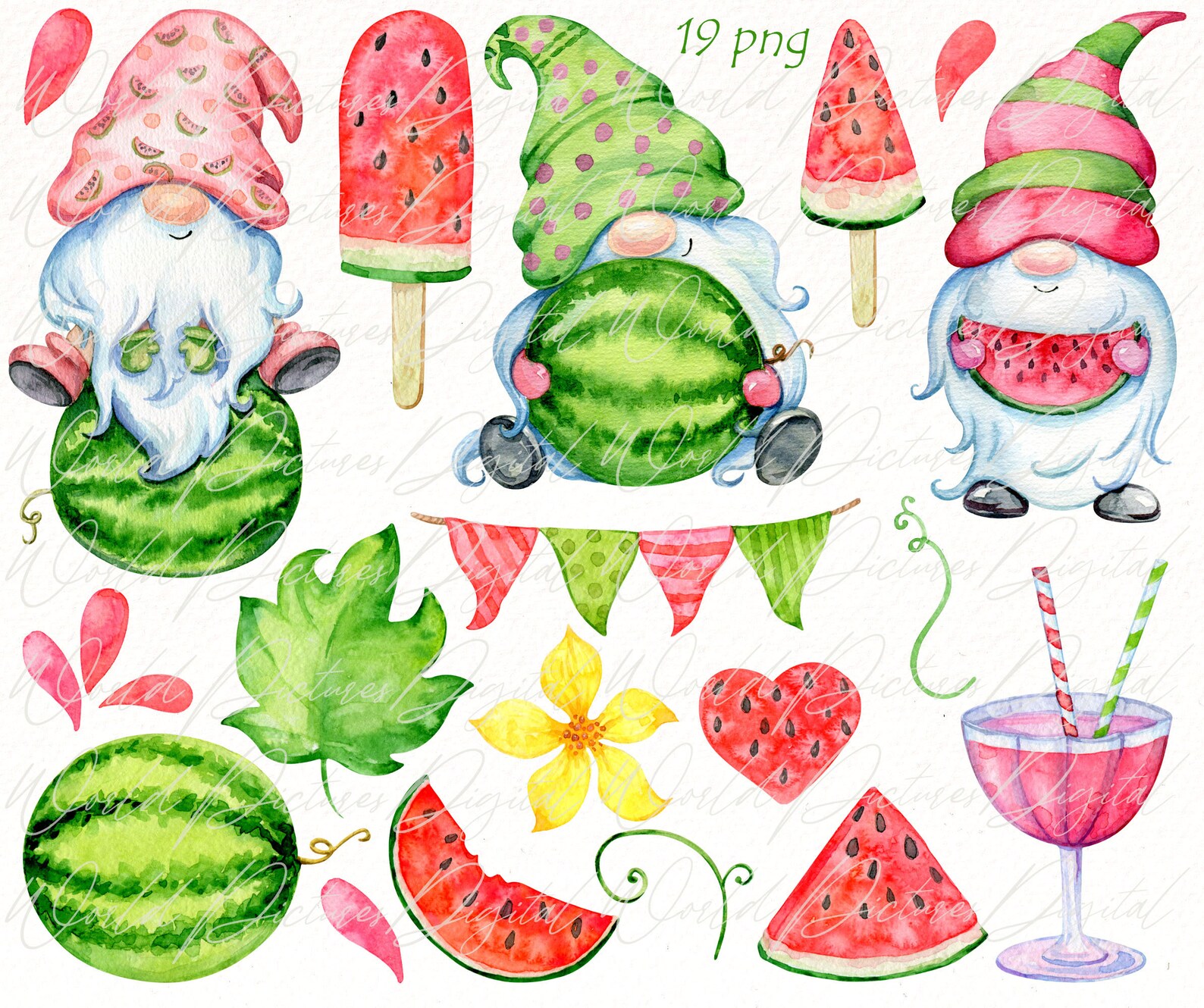 Watercolor Watermelon Gnome Clipart: Summer Nursery Art (PNG) - Etsy