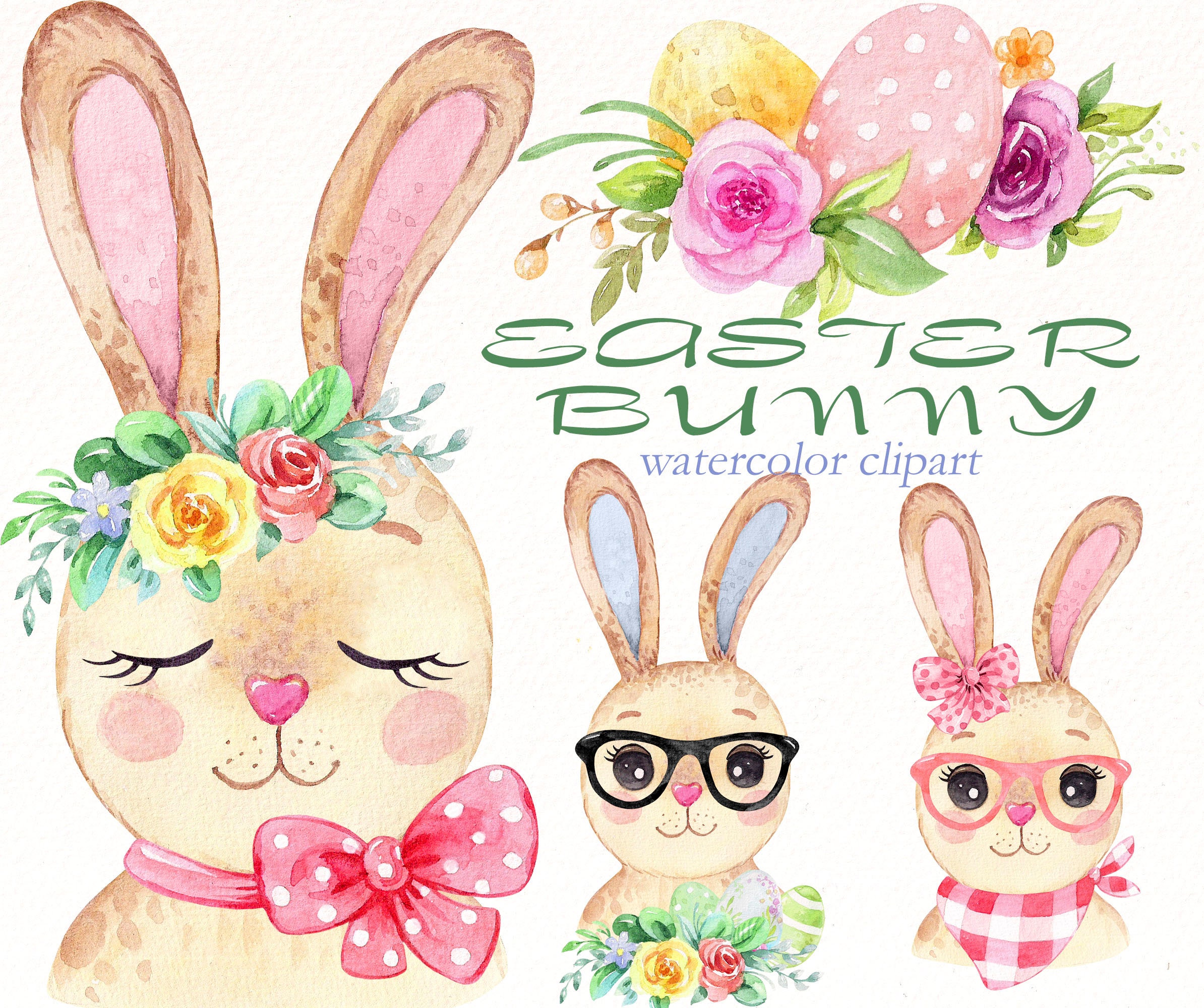 Bunny Easter Clipart, Watercolor Cute Rabbit PNG, Hand Painted Animal ...