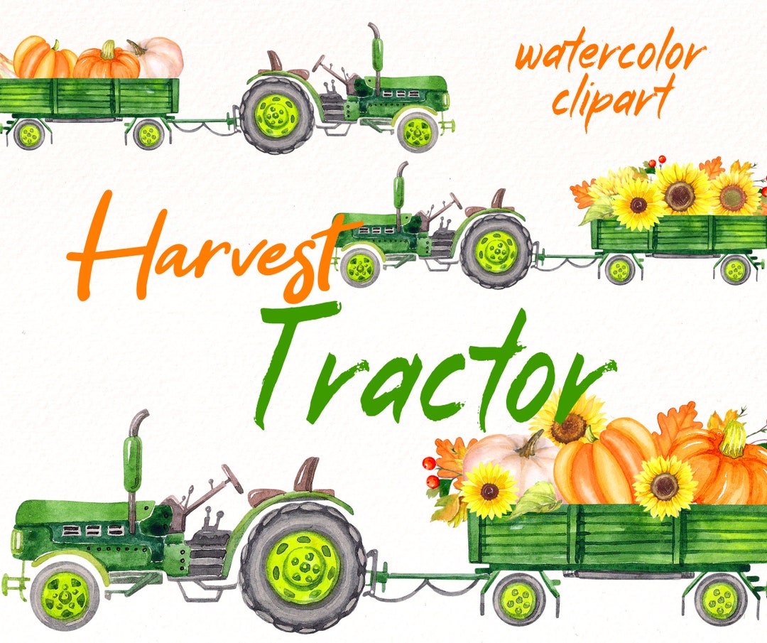 Harvest Tractor Clipart: Pumpkins, Sunflowers, Autumn Floral (digital ...