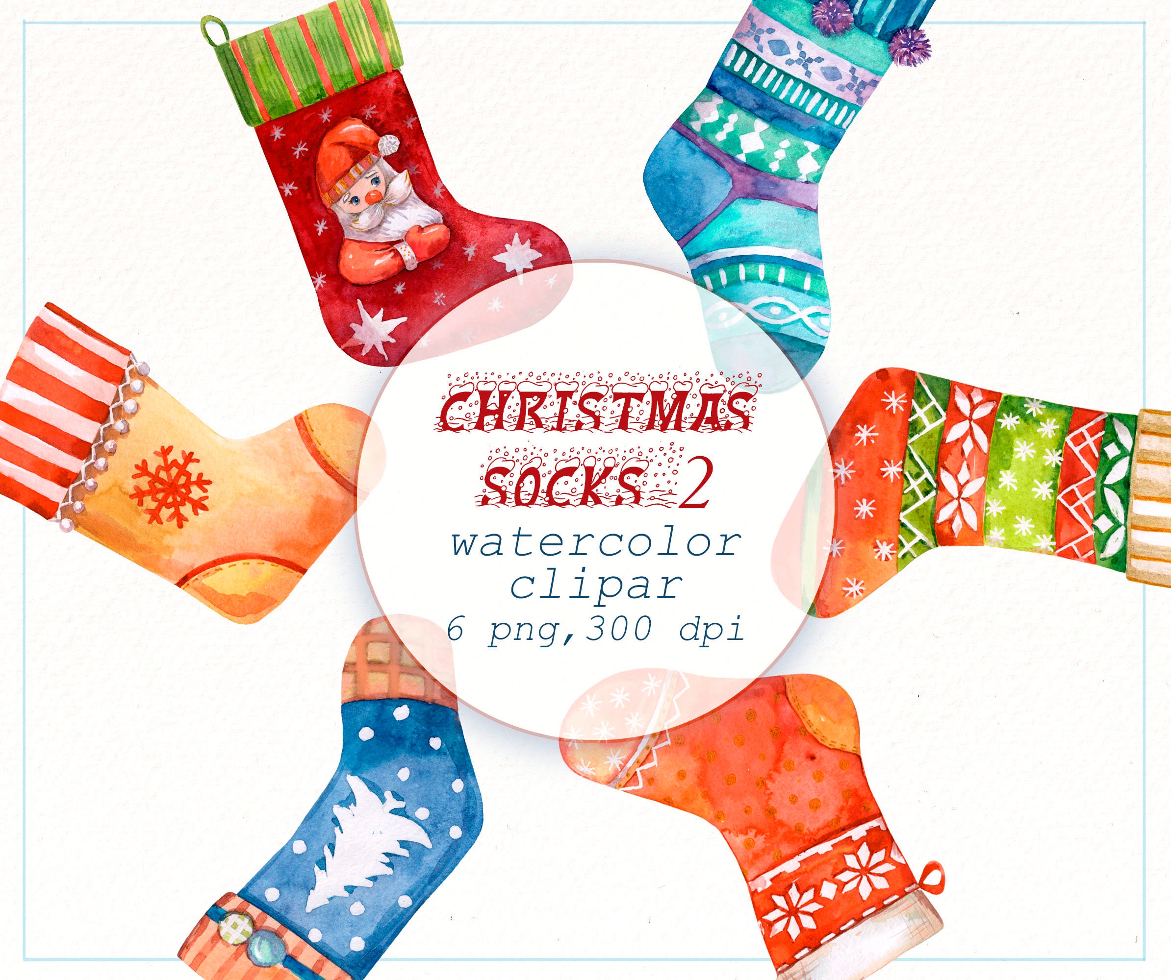 Watercolor Clipart Christmas Socks, X-mas Decoration, Woolen Sock for ...