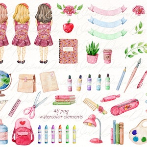 Watercolor School Clipart: Back to School PNG Graphics (commercial Use ...