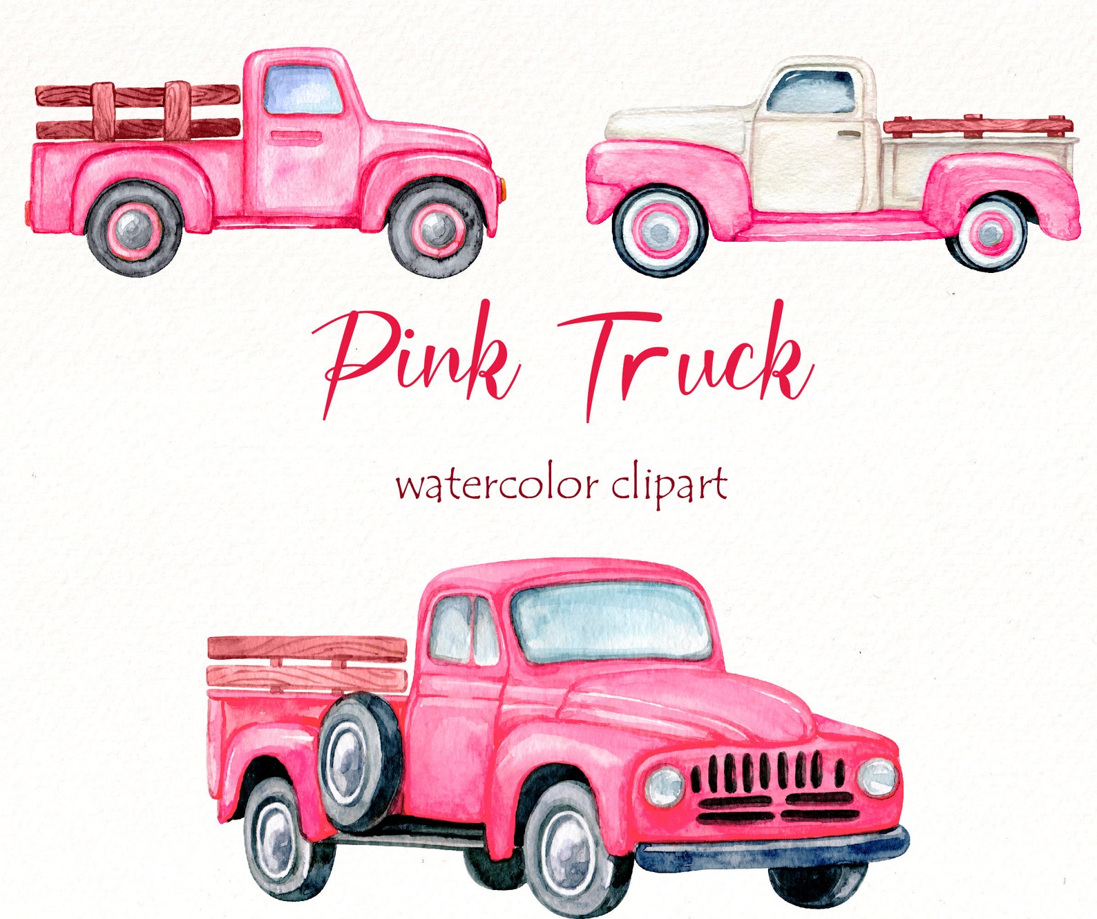 Pink Truck Watercolor Clipart, Trucks Png, Valentines Png Clipart, Love ...