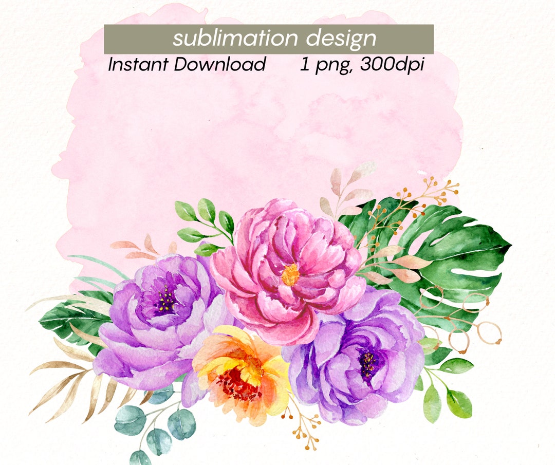 Watercolor Flower PNG Sublimation Design, Purple Floral Png, Watercolor ...