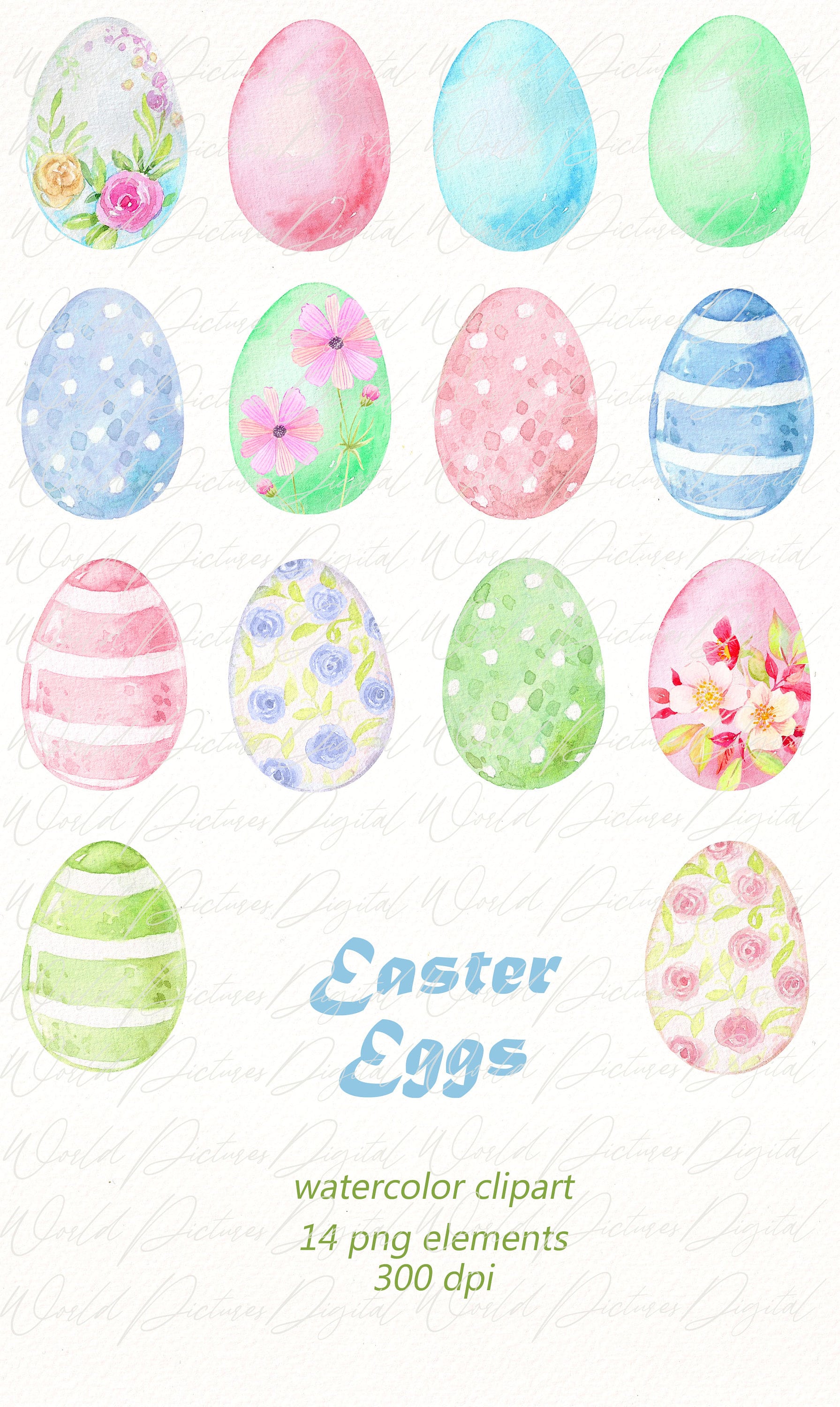 Watercolor Easter Eggs Clipart, Hand Painted Decoration Elements ...