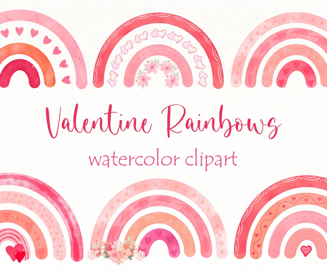 Watercolor Valentine Rainbow Png Clipart, Pink Rainbows Nursery Clipart ...