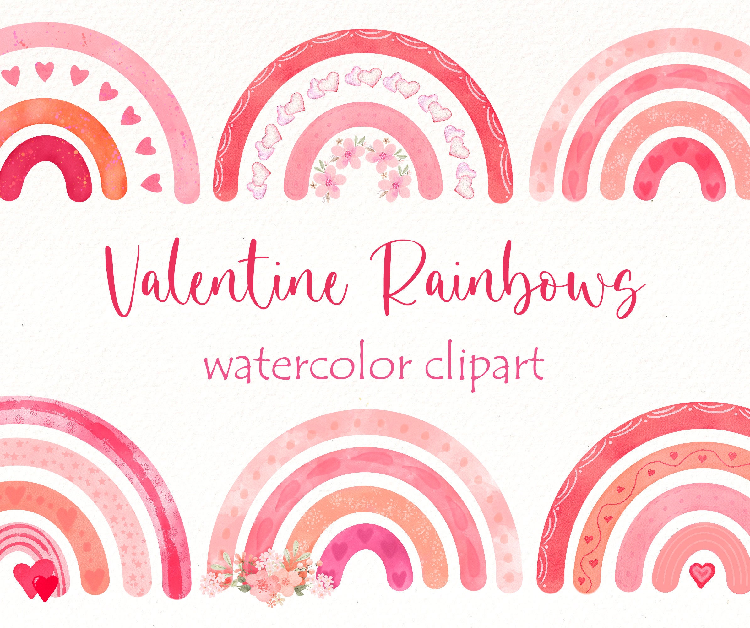 Watercolor Valentine Rainbow Png Clipart Pink Rainbows - Etsy
