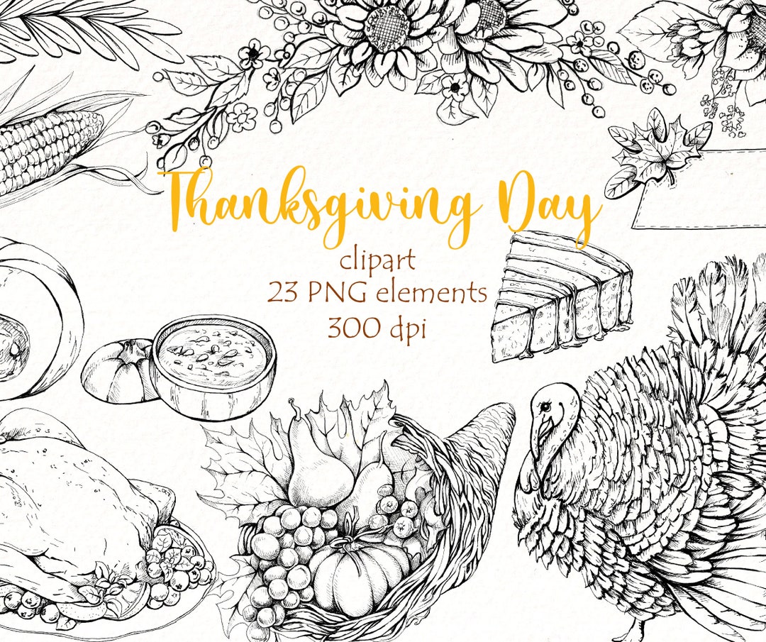 Thanksgiving Turkey Clipart: Fall Food Line Art (digital Download) - Etsy