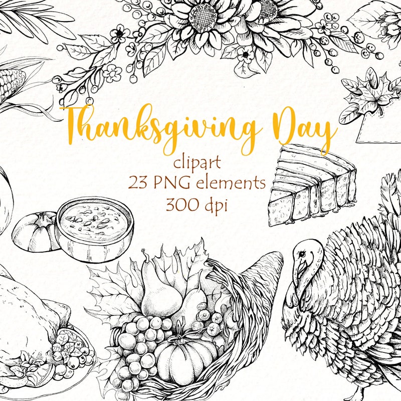 Black and White Thanksgiving Clip Art - Etsy