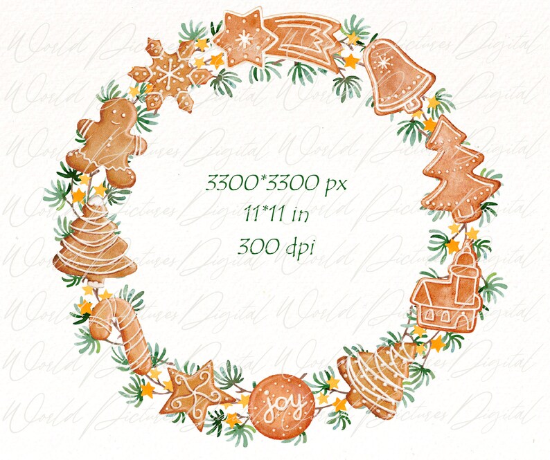Watercolor Christmas Cookies Wreath Clipart: Gingerbread PNG (digital ...