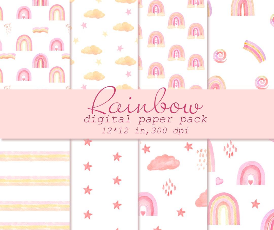 Watercolor Boho Rainbow Digital Paper, Bohemian Backdrop, Baby Pattern ...