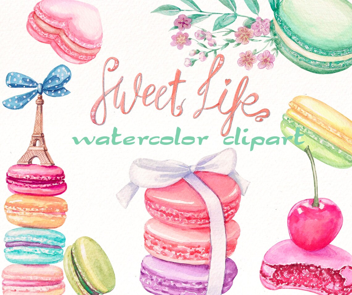 Watercolor Macaroons Clipart, French Patisseries, Macaroon Clip Art ...