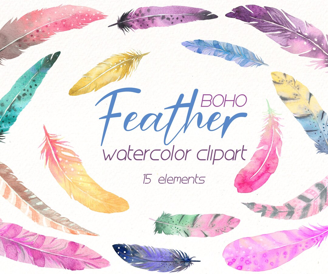 Boho Feather Clipart , Watercolor Bohemian Feathers Png Clip Art ...