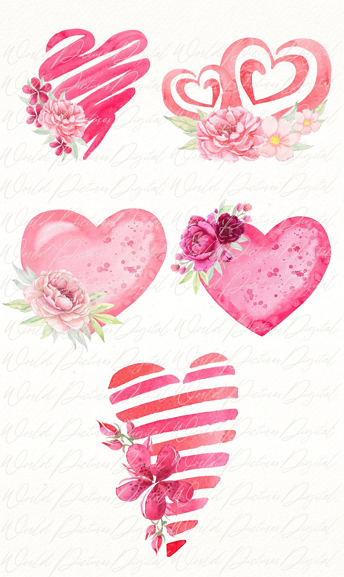 Floral Valentine Heart Watercolor Clipart Valentines Png - Etsy