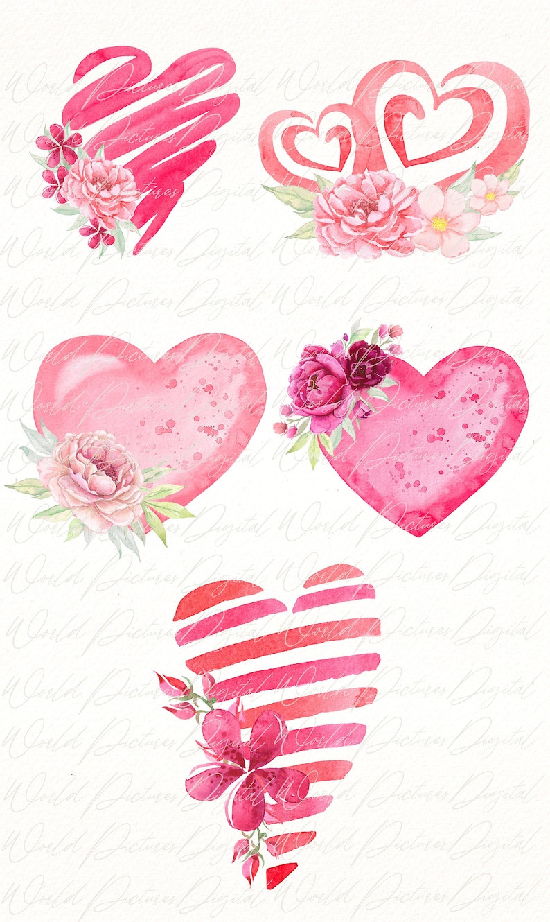 Floral Valentine Heart Watercolor Clipart Valentines Png - Etsy