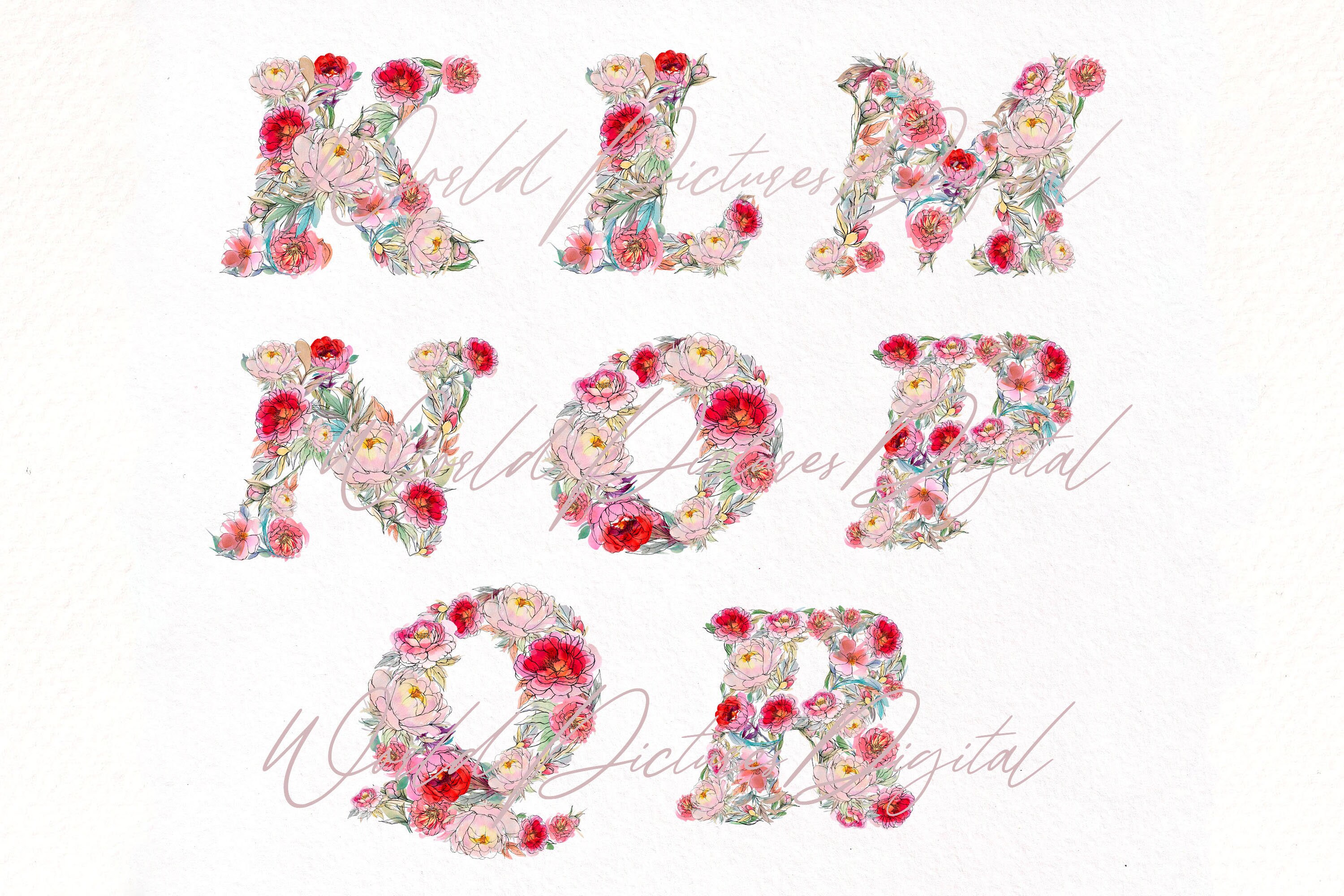 Floral Alphabet Png Clipart, Watercolor Flowers Alphabet, Digital ...