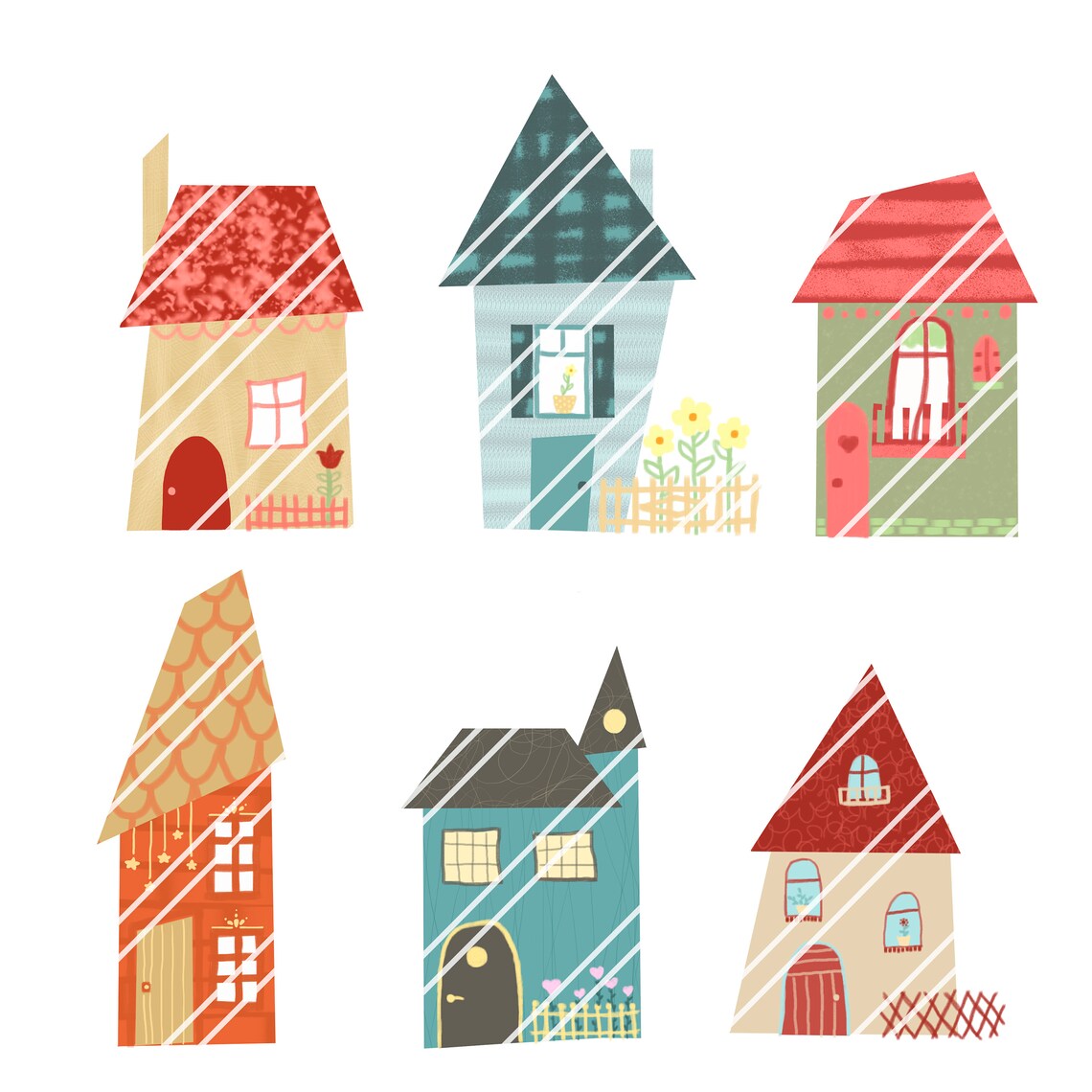 Houses Clipart Set - Clip Art Set of Houses, Bright Houses, Cute Houses ...