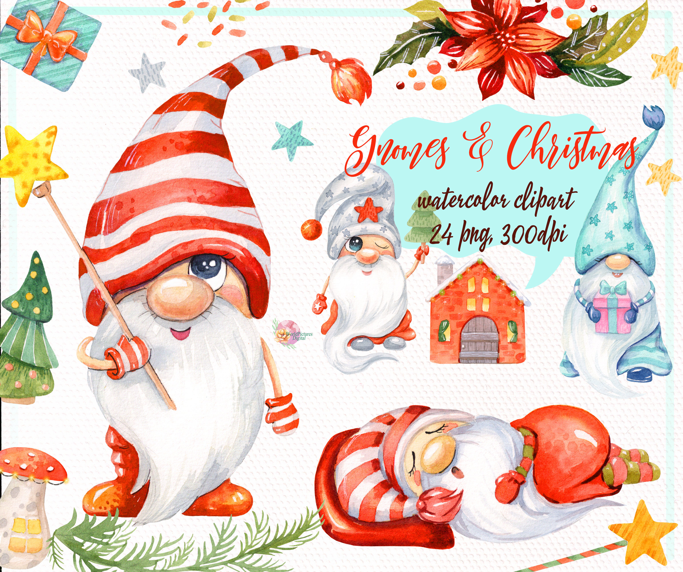 Christmas Gnome Watercolor Clipart, Nordic Gnome Png, Scandinavian ...