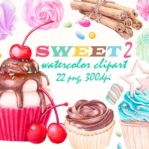 Watercolor Cake Clipart: Bakery Desserts, Fruit, Cookies (PNG Digital ...