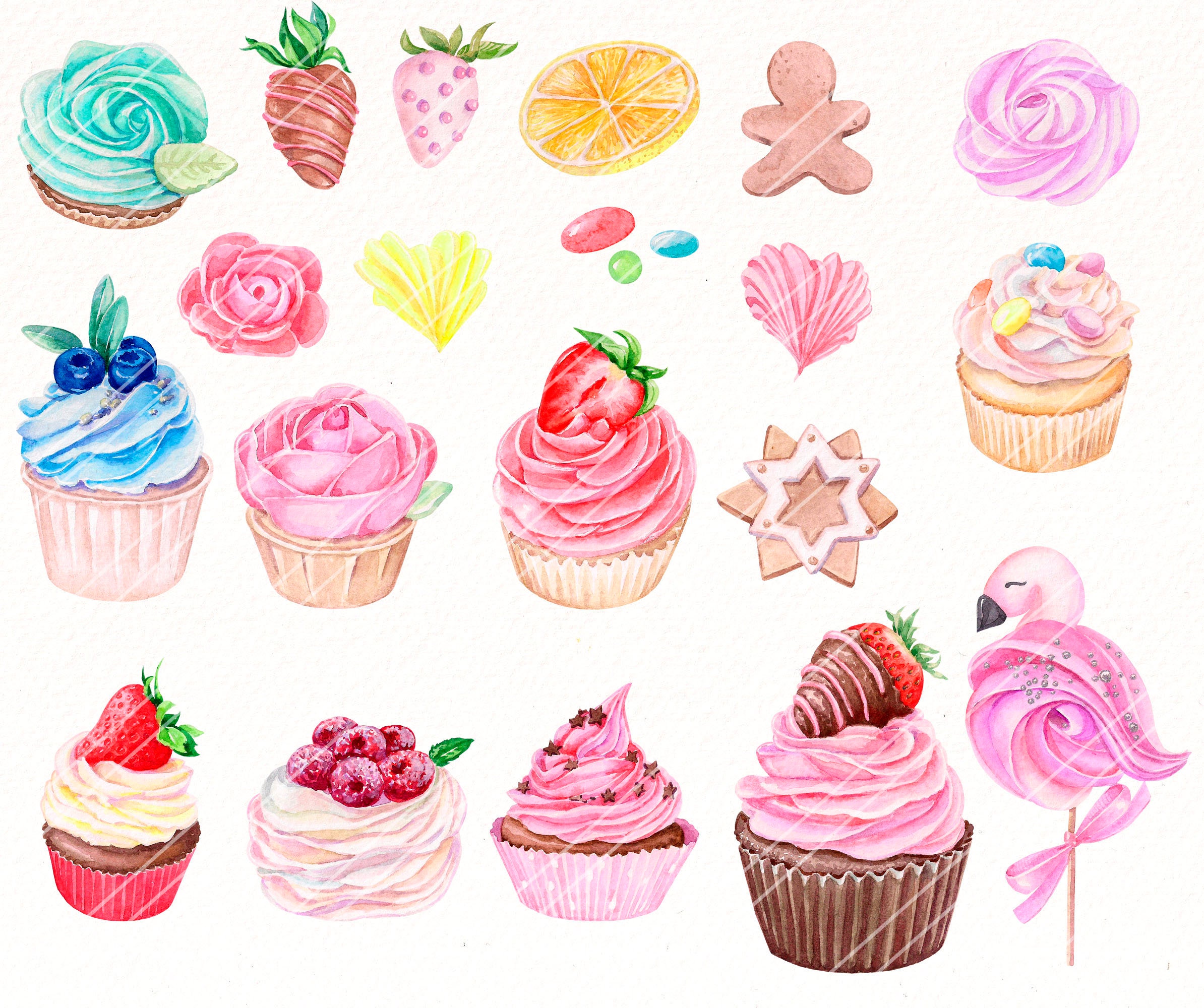 Watercolor Cake Clipart. Bakery Fruit Dessert, Cupcake and Cookies ...