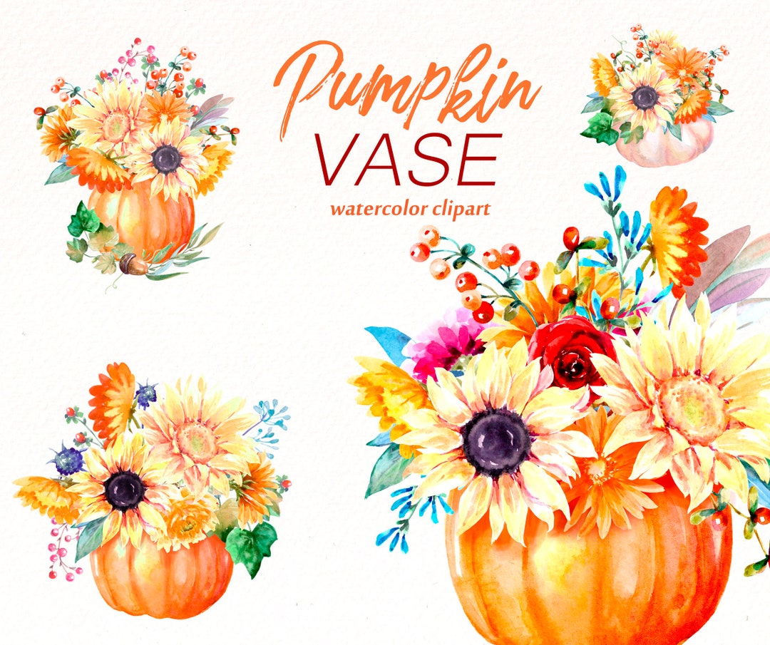 Pumpkin Vase Floral Clipart: Watercolor Autumn Bouquet (digital ...