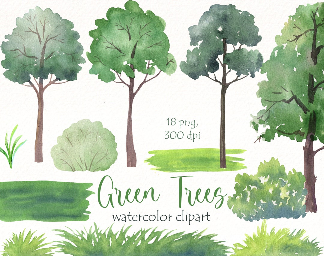 Watercolor Trees Clipart, Landscape Png, Forest Tree Clip Art, Woodland ...