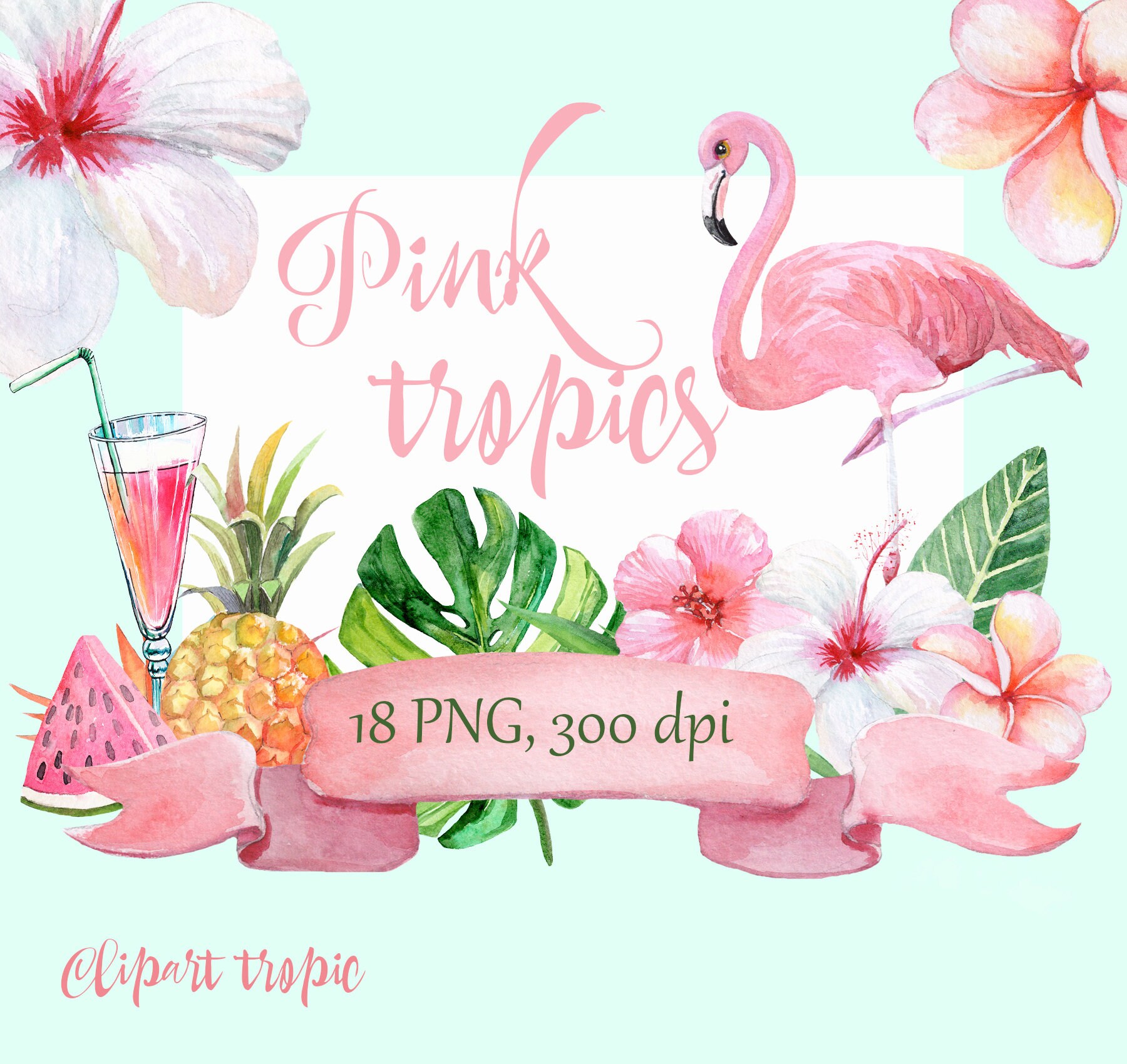 Watercolor Tropical Clipart, Watercolor Beach Clip Art, Summer Png ...
