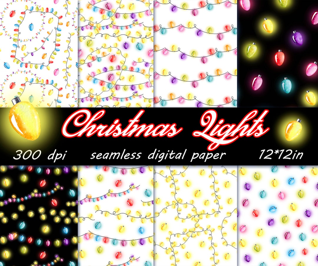 Christmas Lights Digital Paper, Holiday Seamless Pattern, Design Paper ...