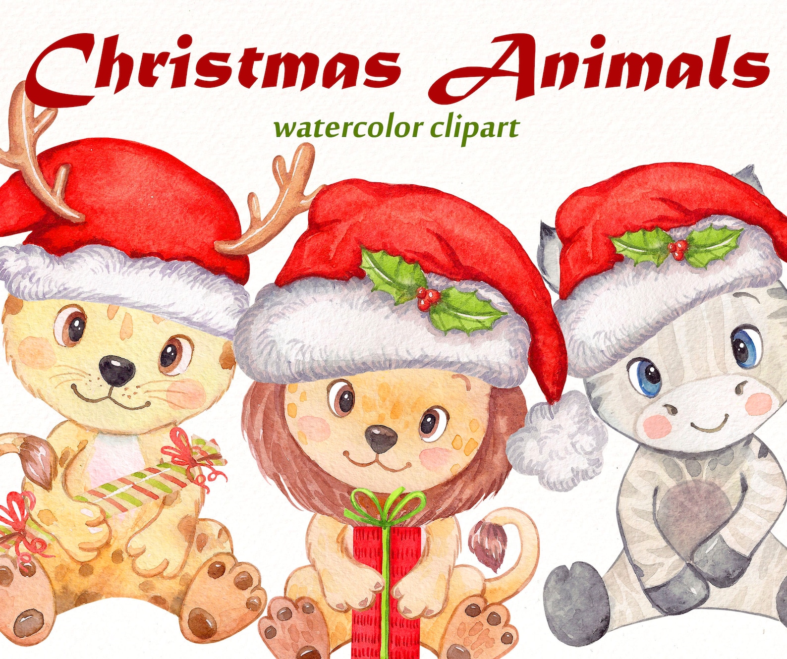 Christmas Animals Clipart, Watercolor Baby Safari Animal Png, Baby ...