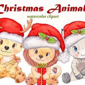 Christmas Animals Clipart, Watercolor Baby Safari Animal Png, Baby ...