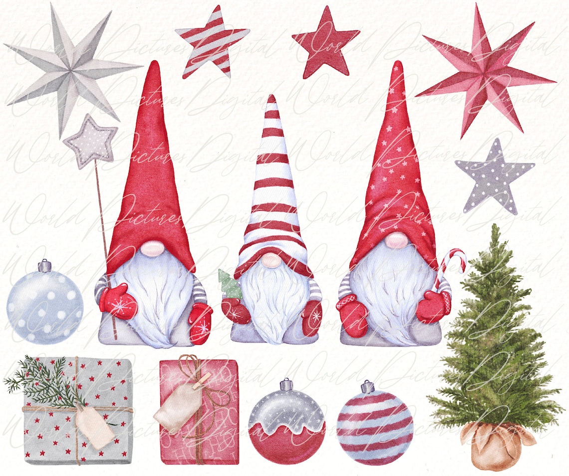Christmas Gnomes Clipart, Scandinavian Cute Gnome, Watercolor Holiday ...