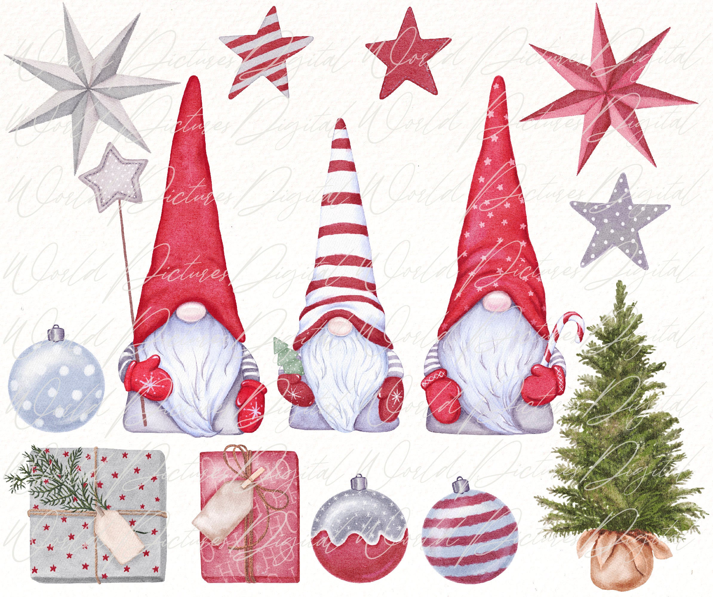 Christmas Gnomes Clipart, Scandinavian Cute Gnome, Watercolor Holiday ...