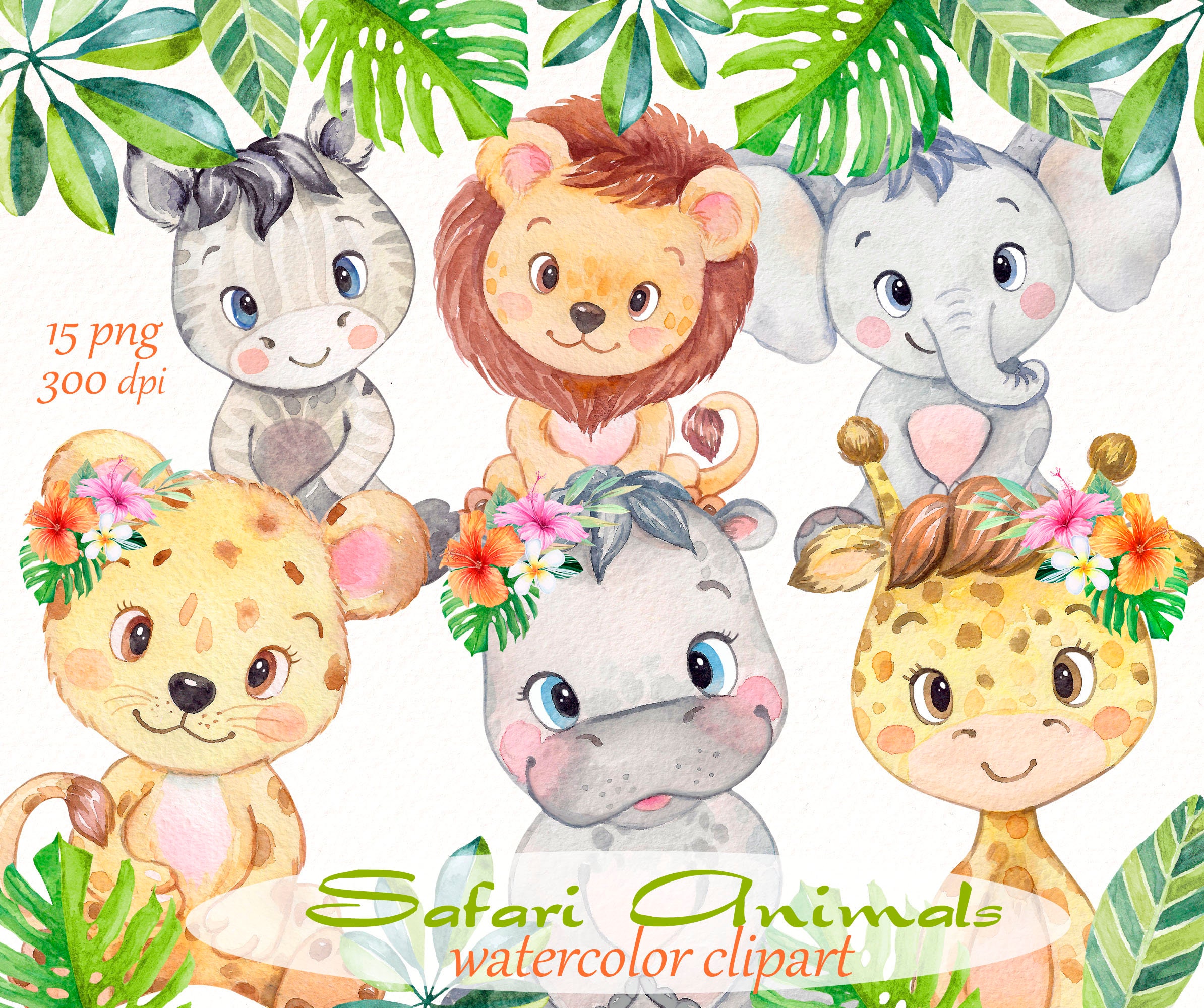 Safari Animals Watercolor Clipart, Tropical Animal Png, Baby Animal ...