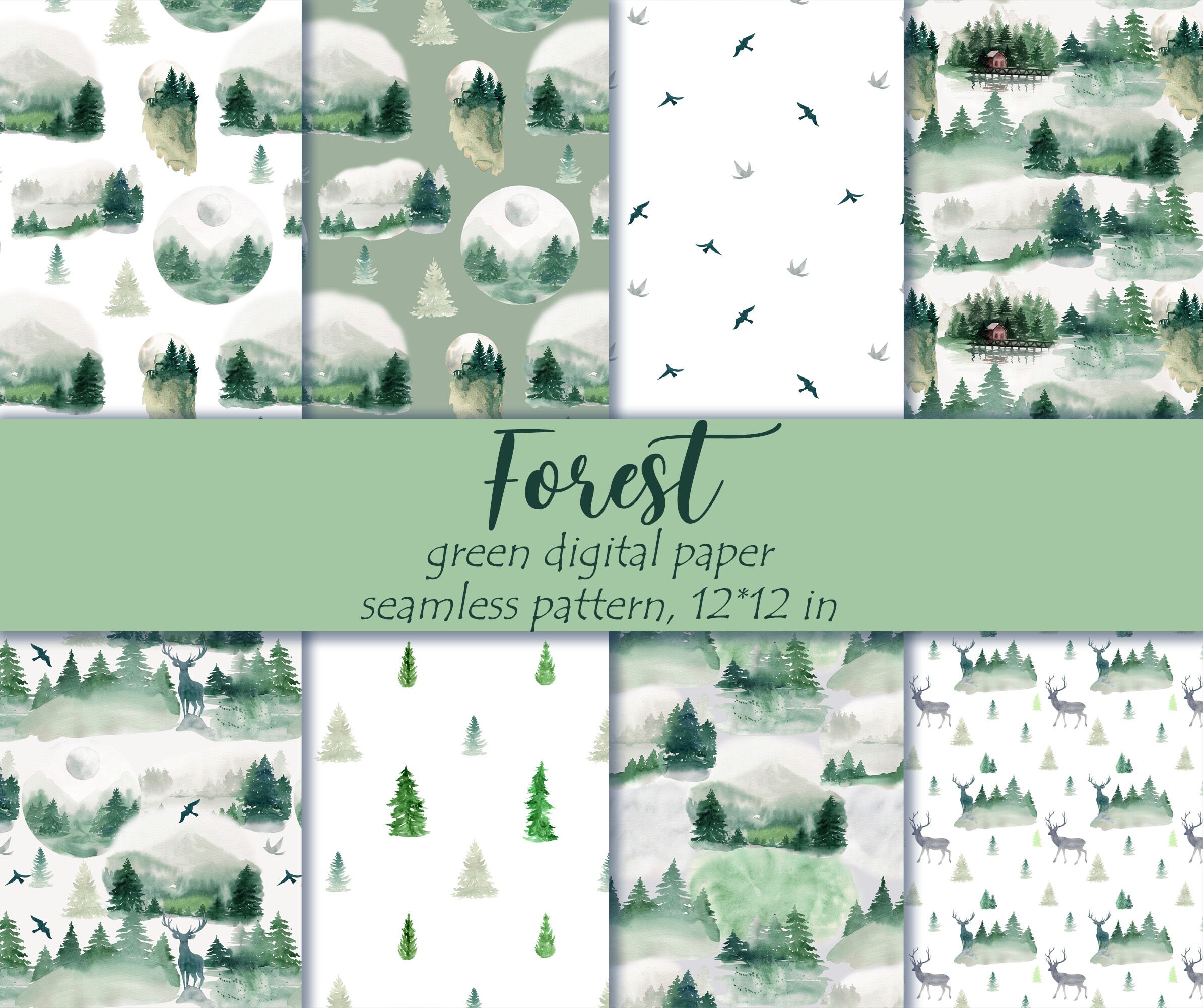 Forest Digital Paper Pack, Watercolor Landscape Digital Papers ...