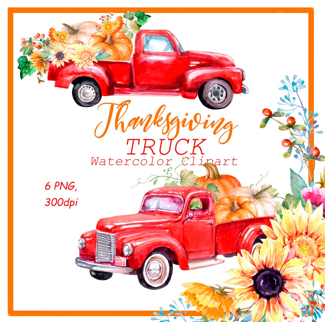 Watercolor Harvest Truck Clipart, Fall Clipart, Pumpkin Clip Art, Farm ...