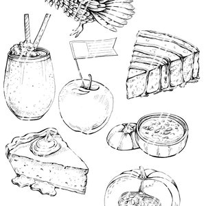 Thanksgiving Turkey Clipart: Fall Food Line Art (digital Download) - Etsy