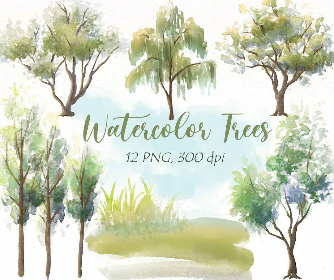Watercolor Landscape Clipart, Forest Illustration, Woodland Clipart ...