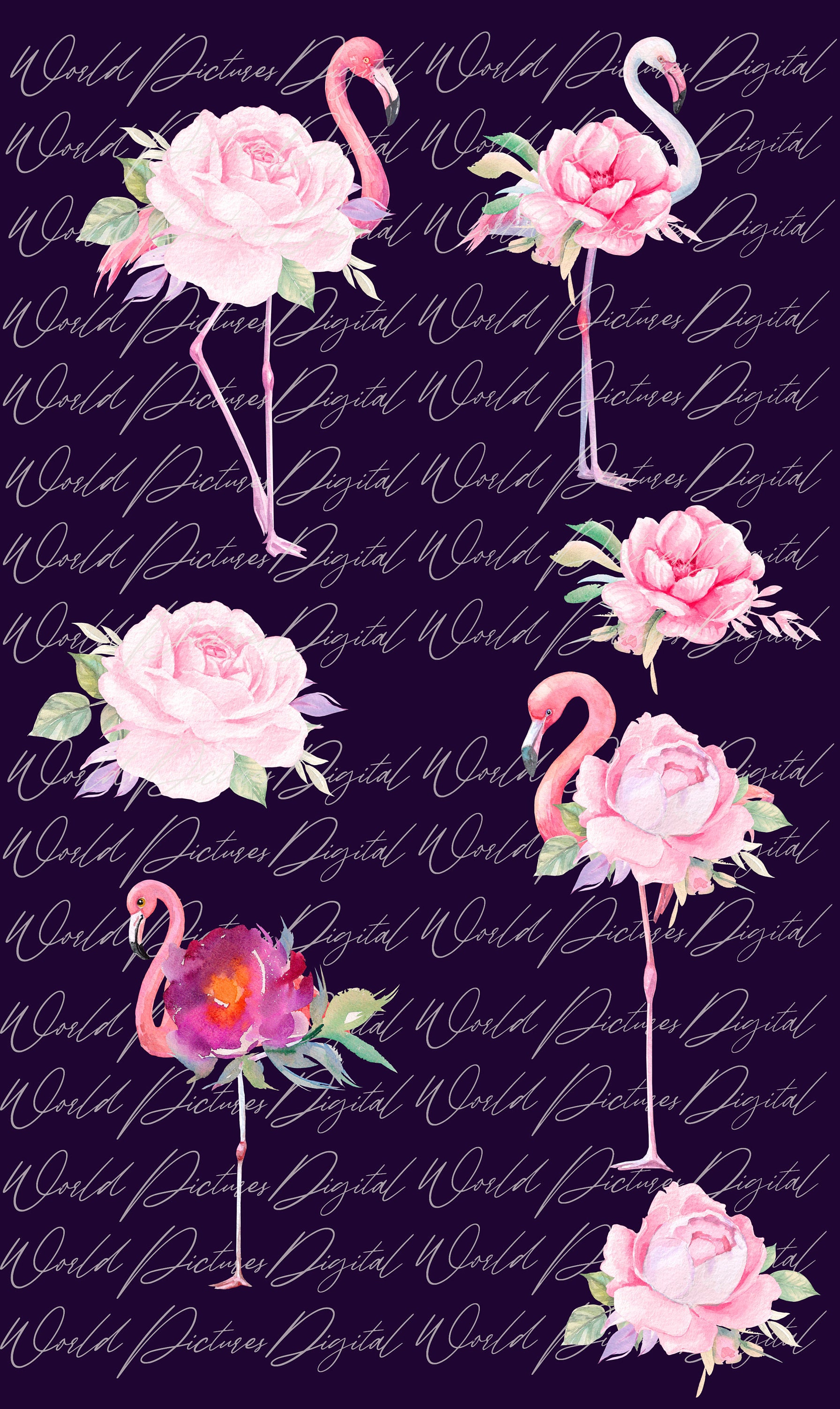 Watercolor Floral Flamingo Clipart. Tropical Set With Pink Bird and ...